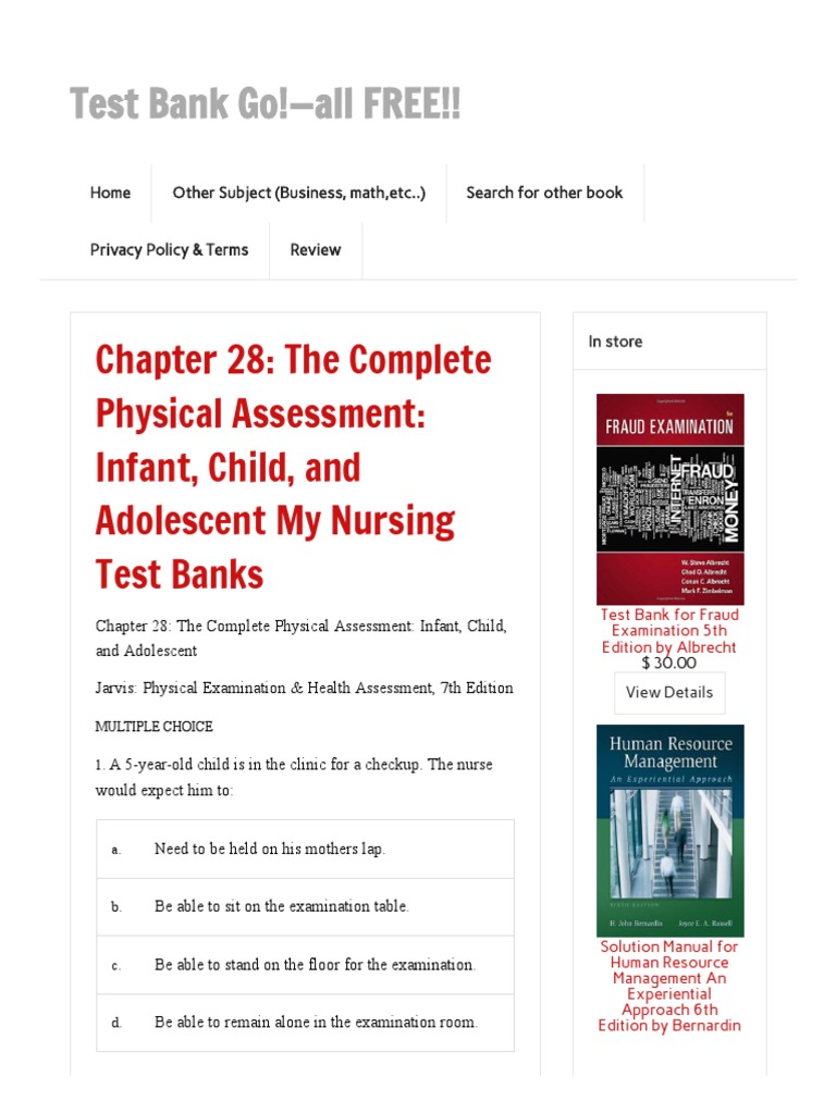 Ch. 28 The Complete Physical Assessment Test Bank | PDF | Nursing ...