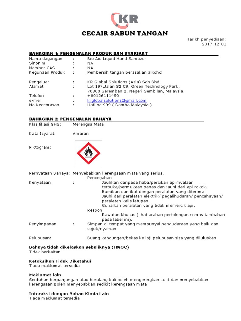 Sds Hand Sanitizer Malay | PDF