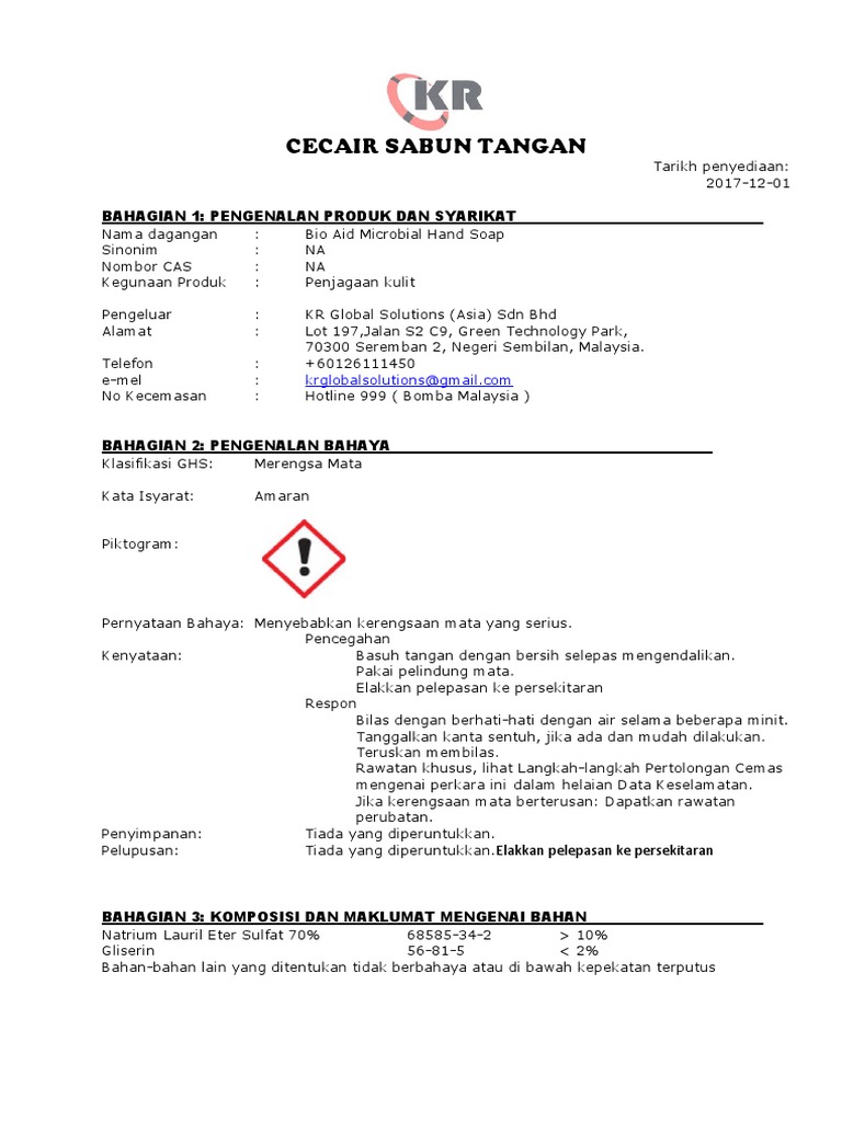 Sds Hand Soap Malay | PDF Sds Hand Soap Malay | PDF