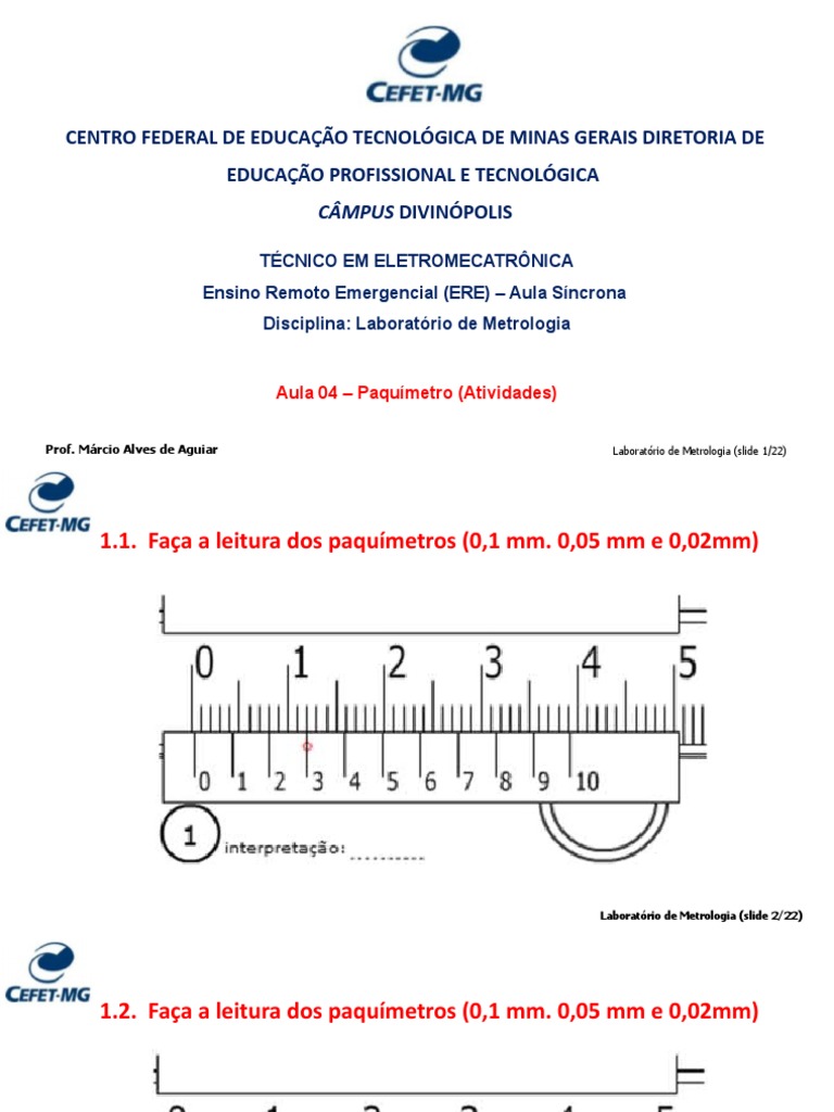 Aula de Metrologia: Uso do Paquímetro | PDF | Metrologia | Duração