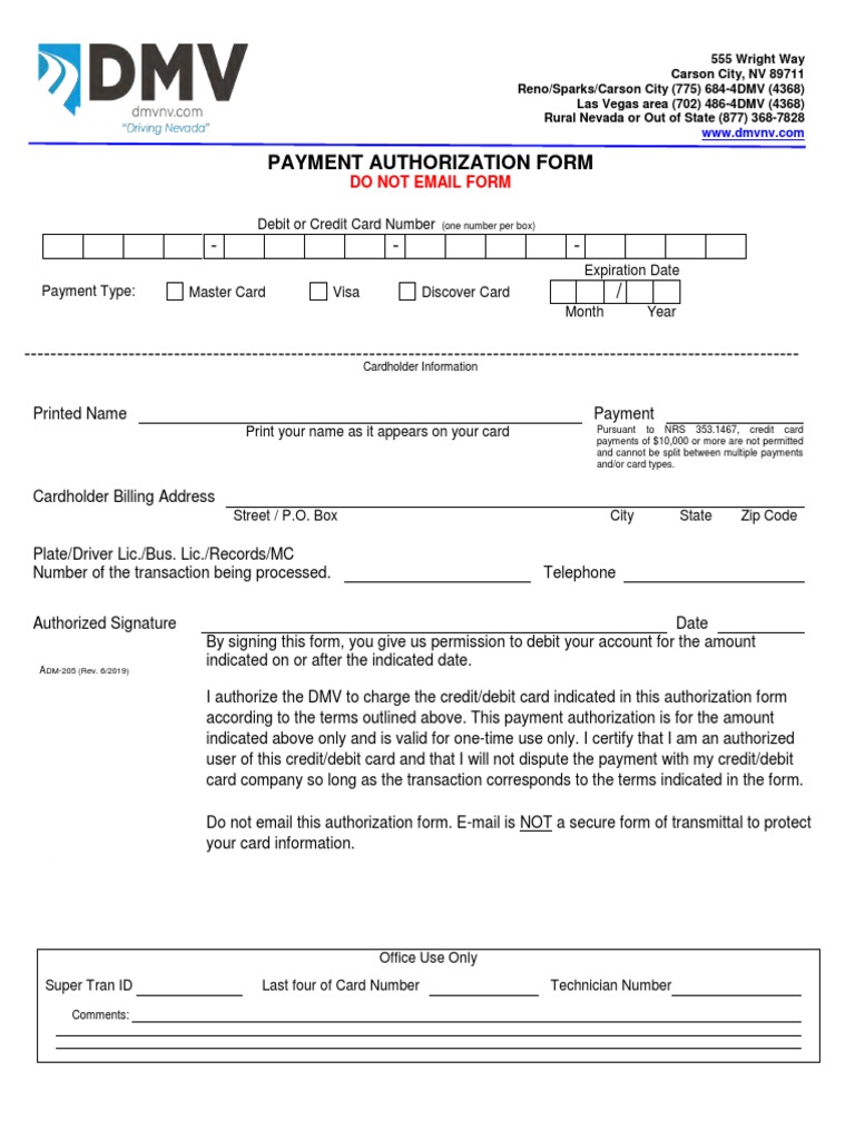 DMV Payment Authorization Form | PDF | Credit Card | Debit Card
