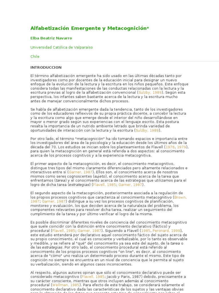 Alfabetización Emergente y Metacognición | PDF | Lectura (proceso ...