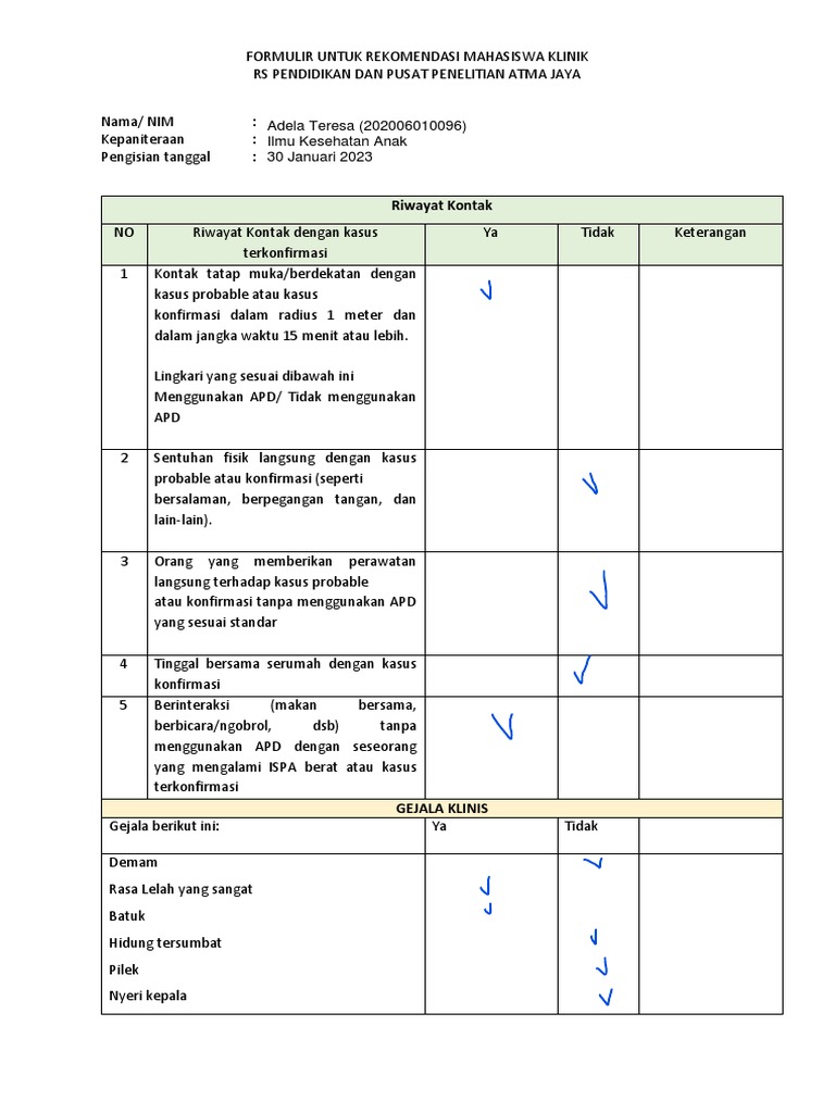 Adela Teresa Form Contact Tracing | PDF