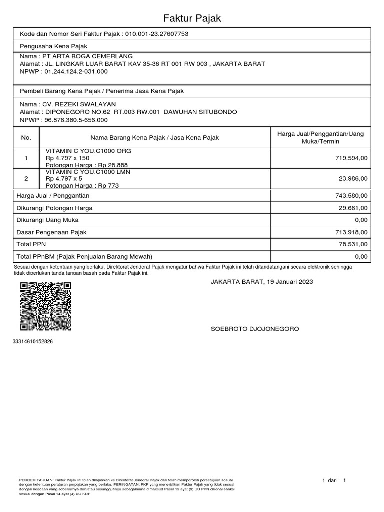 Contoh Pajak Penjualan Tok | PDF