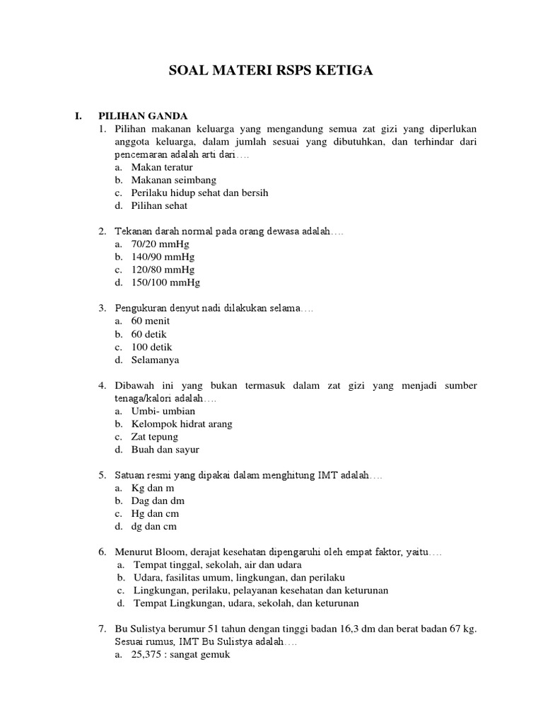 SOAL MATERI RSPS KETIGA + Kunci | PDF