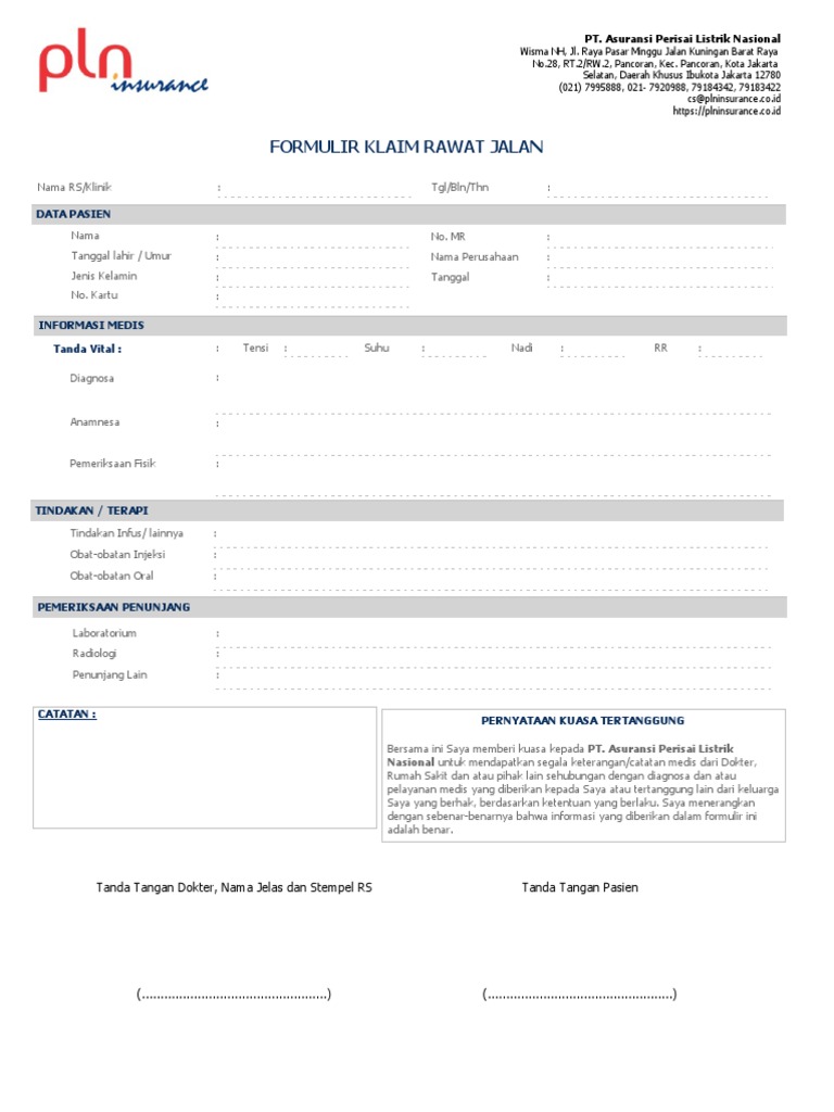 FormulirRawatJalan PLN | PDF