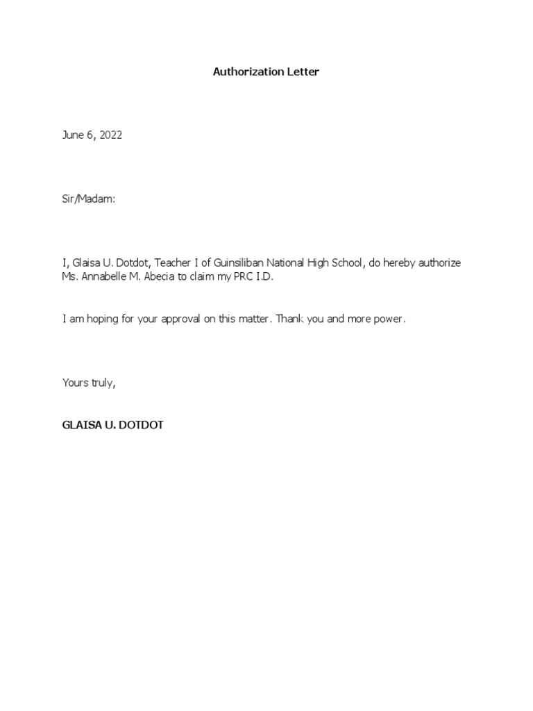 Authorization Letter | PDF