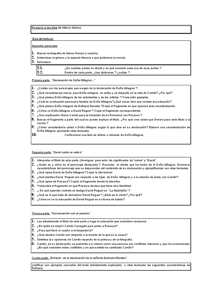 Rosaura A Las Diez de Marco Denevi | PDF