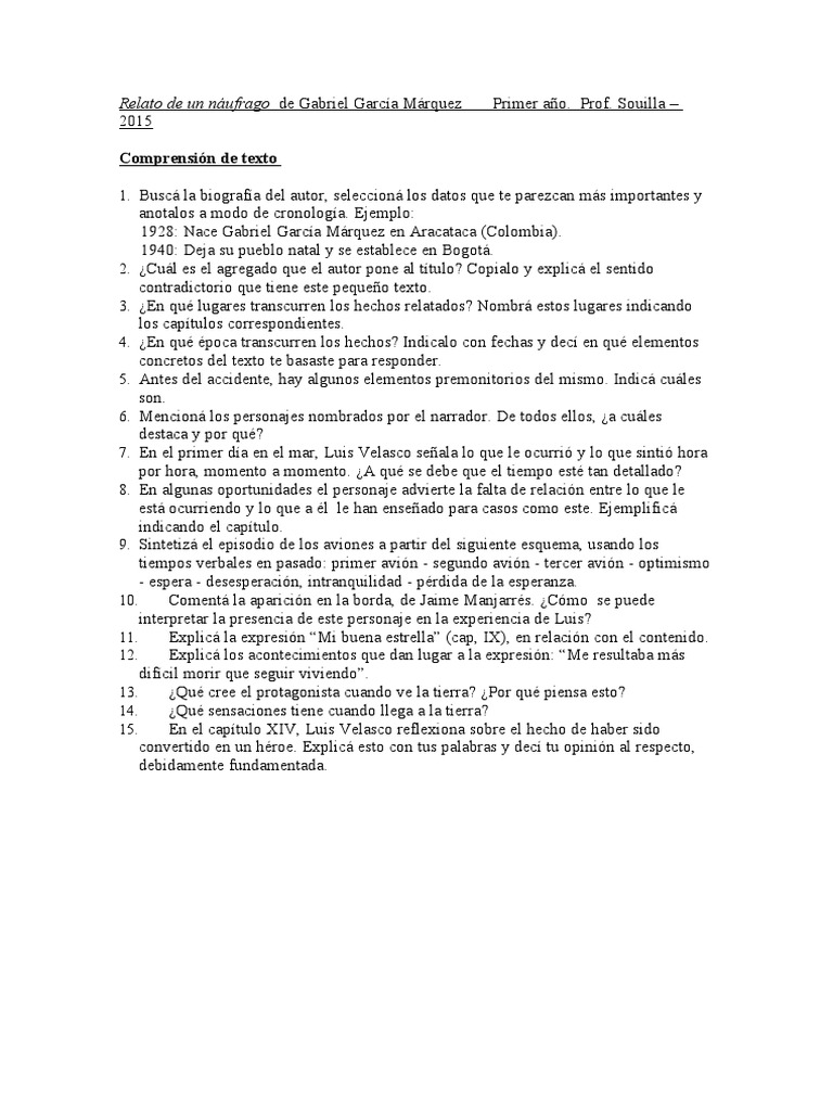 Relato de Un Náufrago de Gabriel García Márquez | PDF | Gabriel García ...