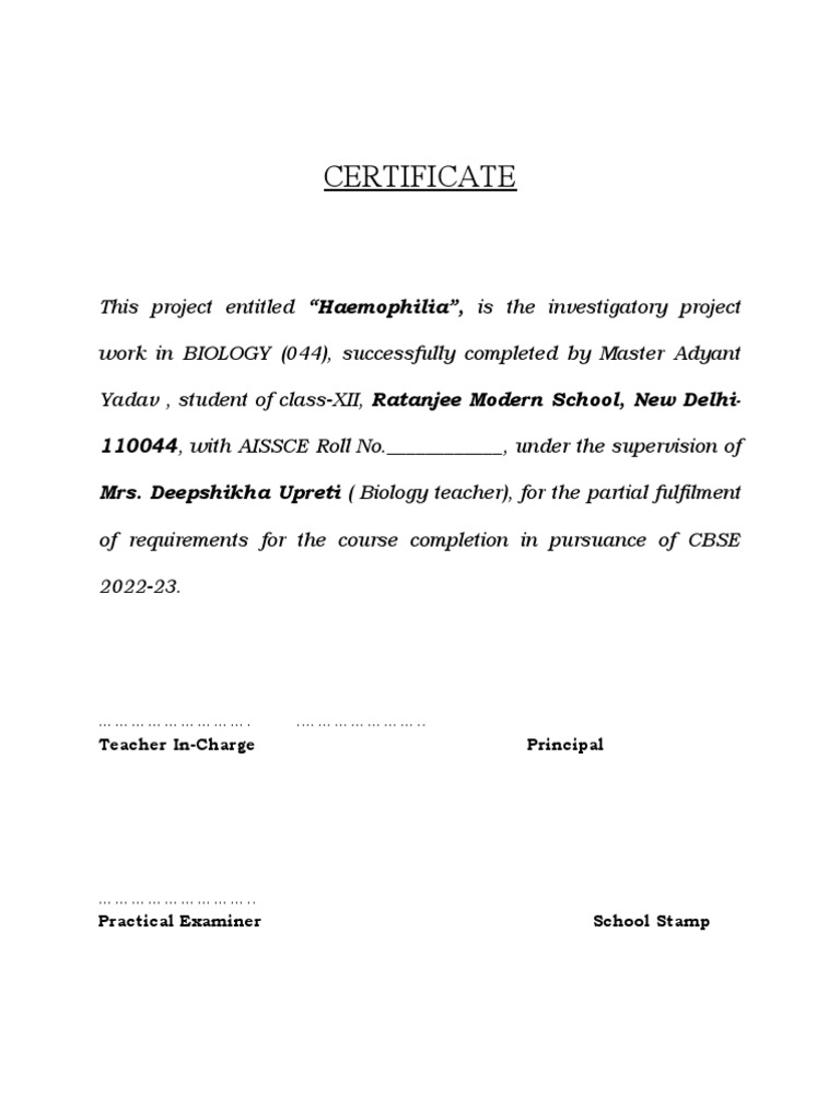 Certificate For Bio Project Cbsebiology4u | PDF | Career & Growth | Art