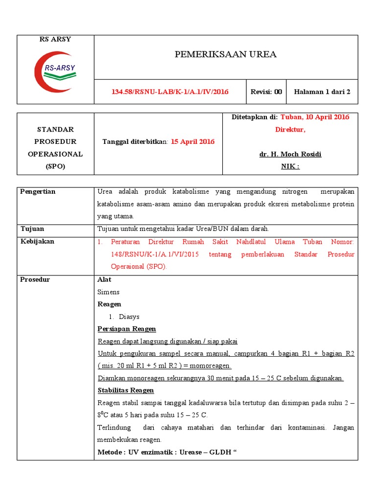 STANDARISASI METODE PENGUKURAN KADAR UREA DALAM DARAH | PDF