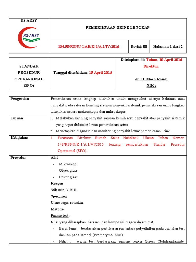 Pemeriksaan Urine Lengkap | PDF