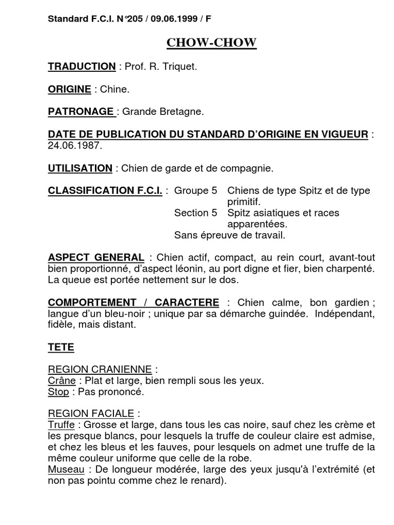 "Chow-Chow: Standard et Caractéristiques" | PDF | Élevage d'animaux ...