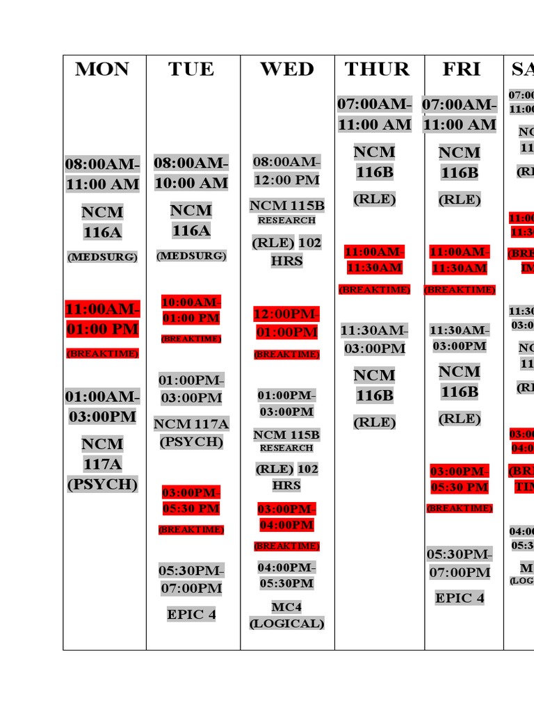 3rd Year 2nd Semester Class Schedule | PDF