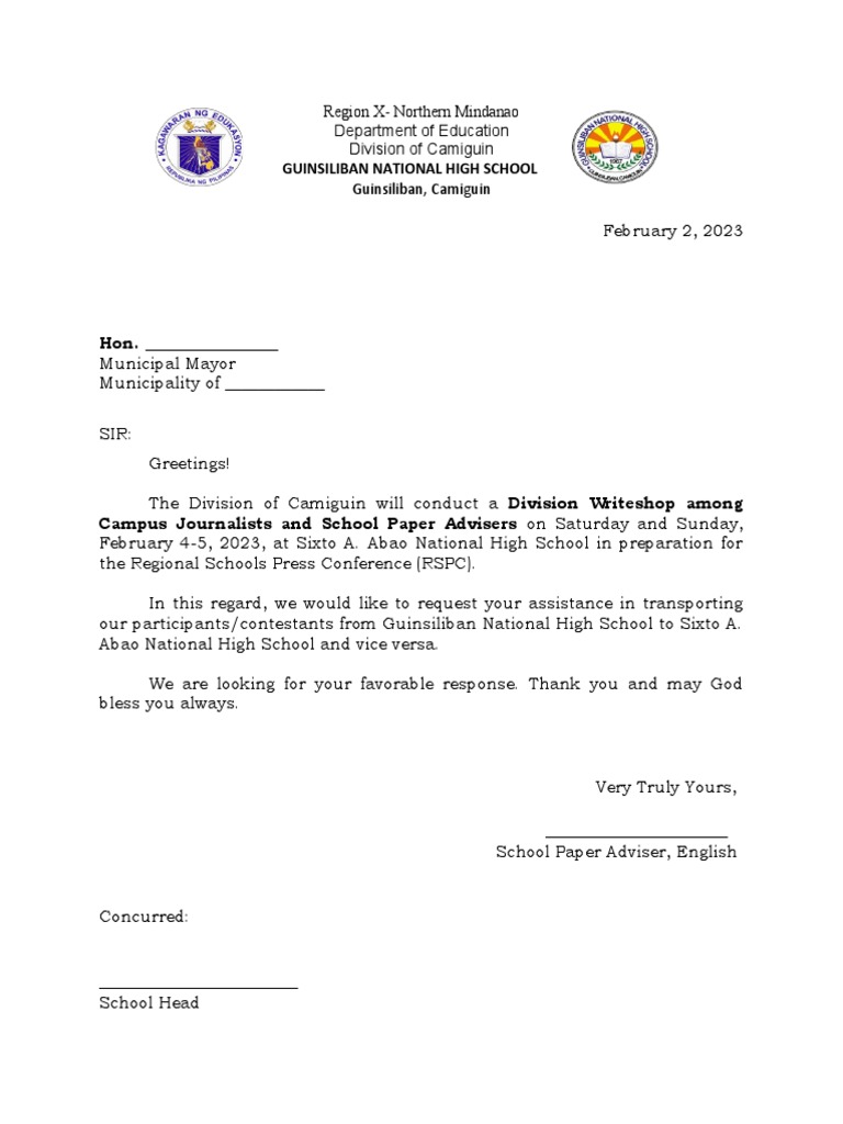 Letter of Intent/Request For Transportation To LGU | PDF