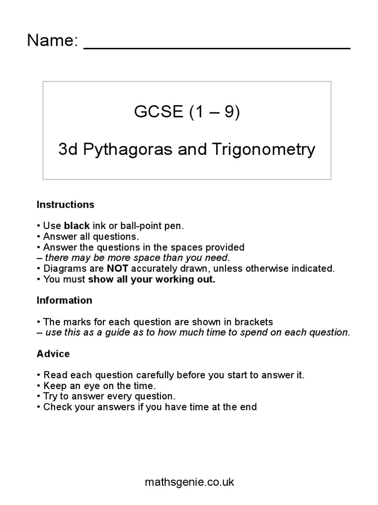 3D Pythagoras & Trigonometry GCSE Exam | PDF | Significant Figures ...