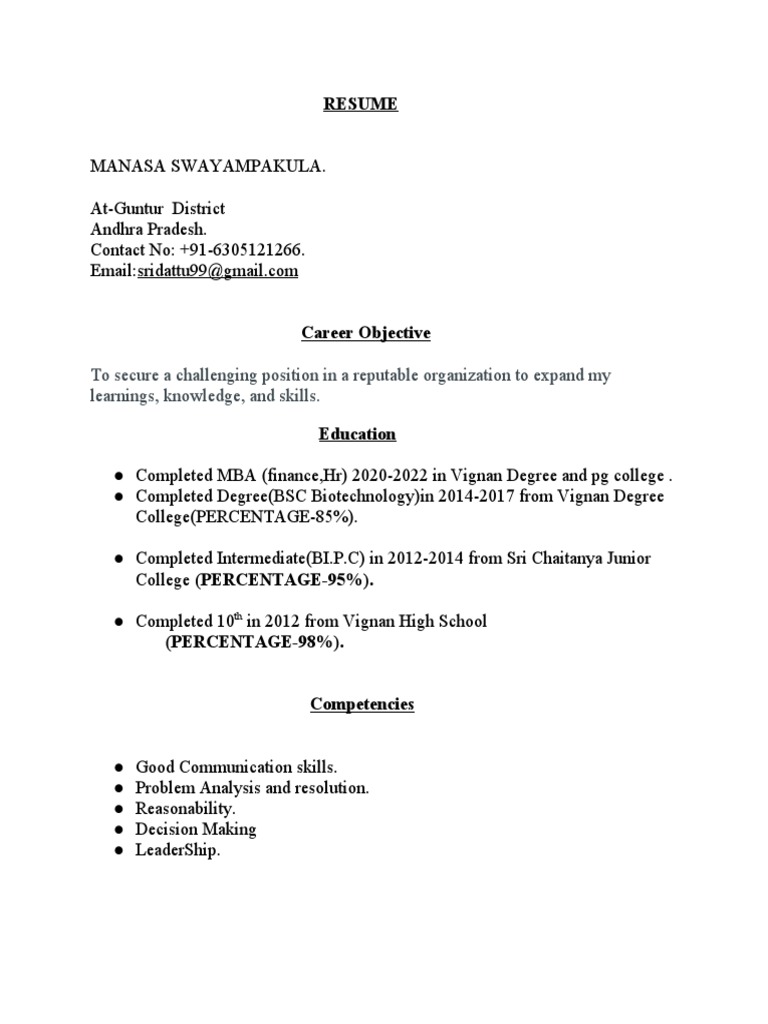 Manasa Resume-1 | PDF Manasa Resume-1 | PDF