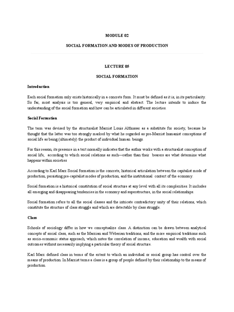 Social Formation and Modes of Production | PDF | Socialism ...