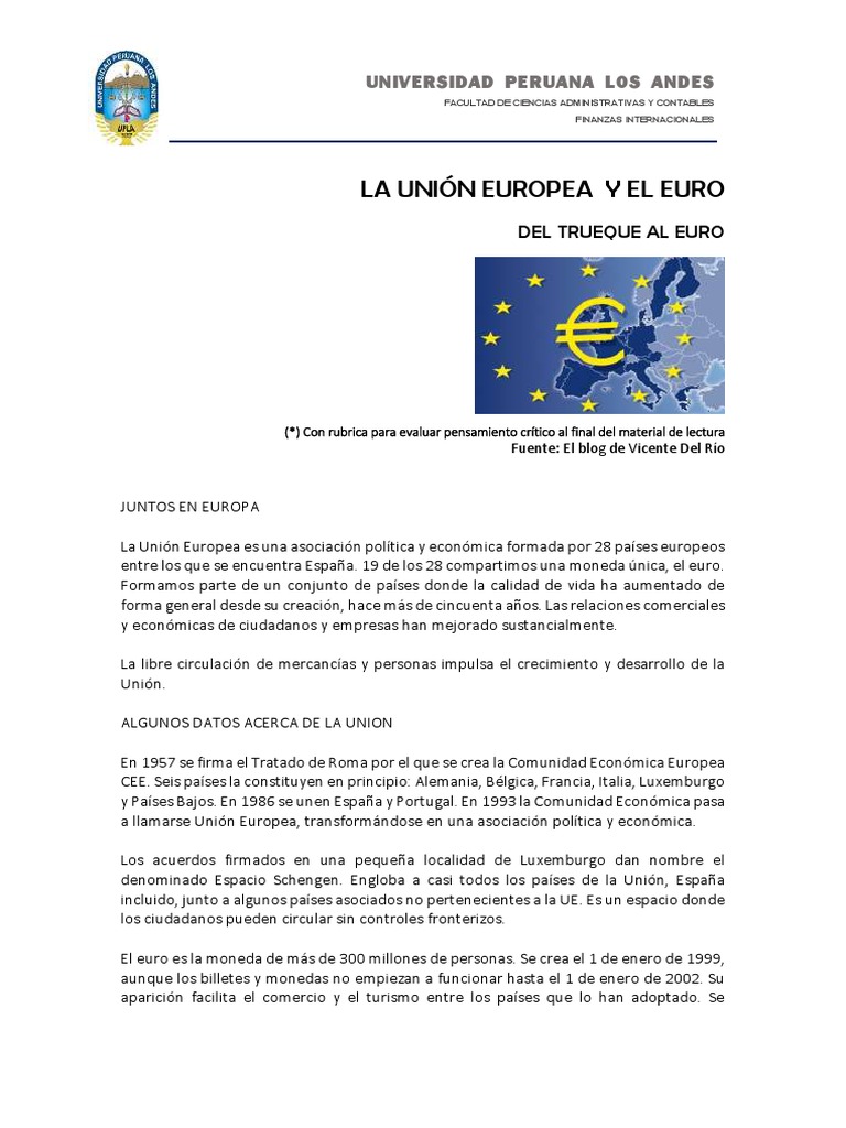 La Unión Europea y el Euro | PDF | Moneda | Euro