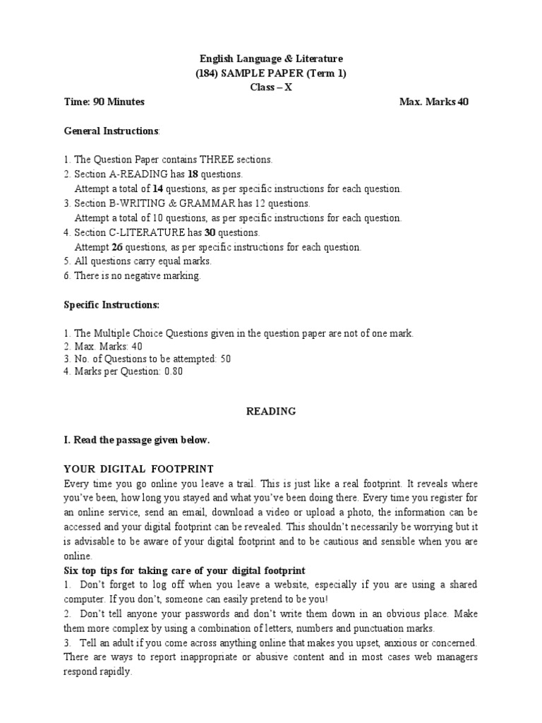 Class X English Sample Paper Guide | PDF | Career & Growth