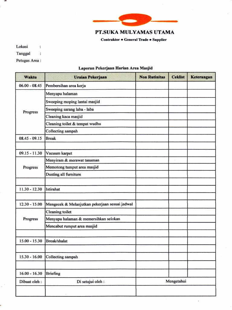 Laporan Pekerjaan Harian Cleaning Service | PDF