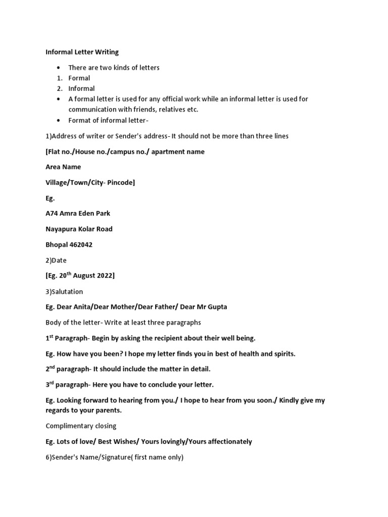 Informal Letter Writing | PDF