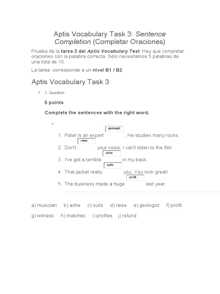 Aptis Vocabulary Task 3. 2 Questions (2517) | PDF