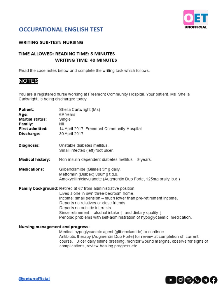 #04 WN Ms Sheila Cartwright Case Notes Unstable Diabetes Mellitus | PDF ...