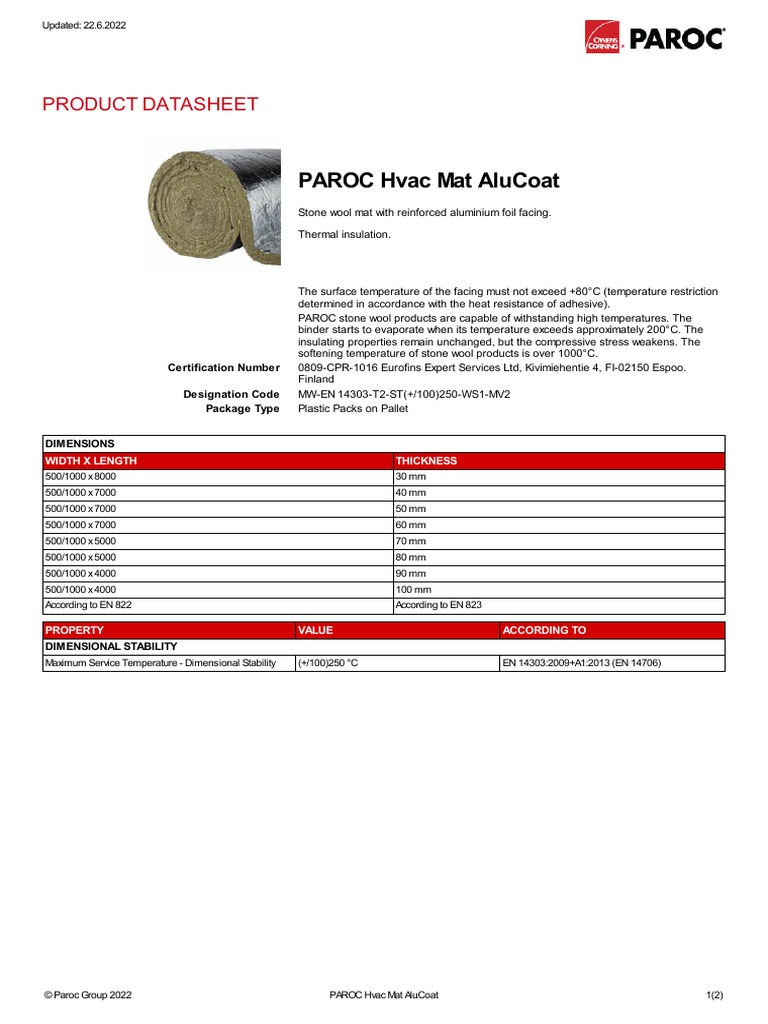 PAROC Hvac Mat AluCoat en GB | PDF | Thermal Insulation | Thermal ...