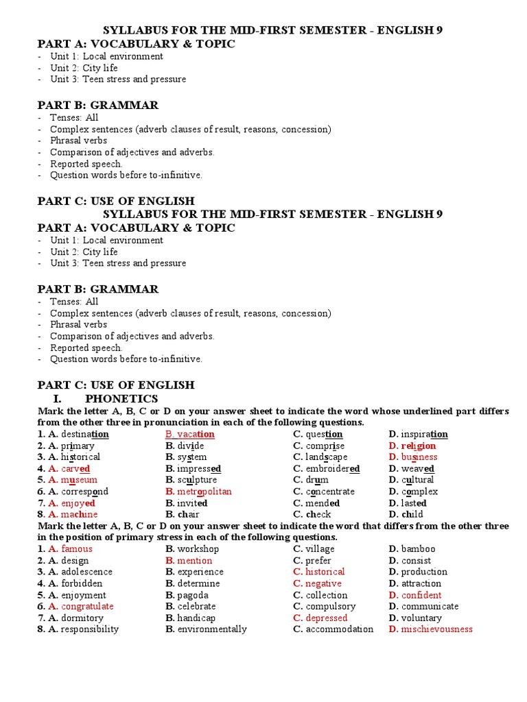 English 9 Syllabus Guide | PDF | English Language | Adverb