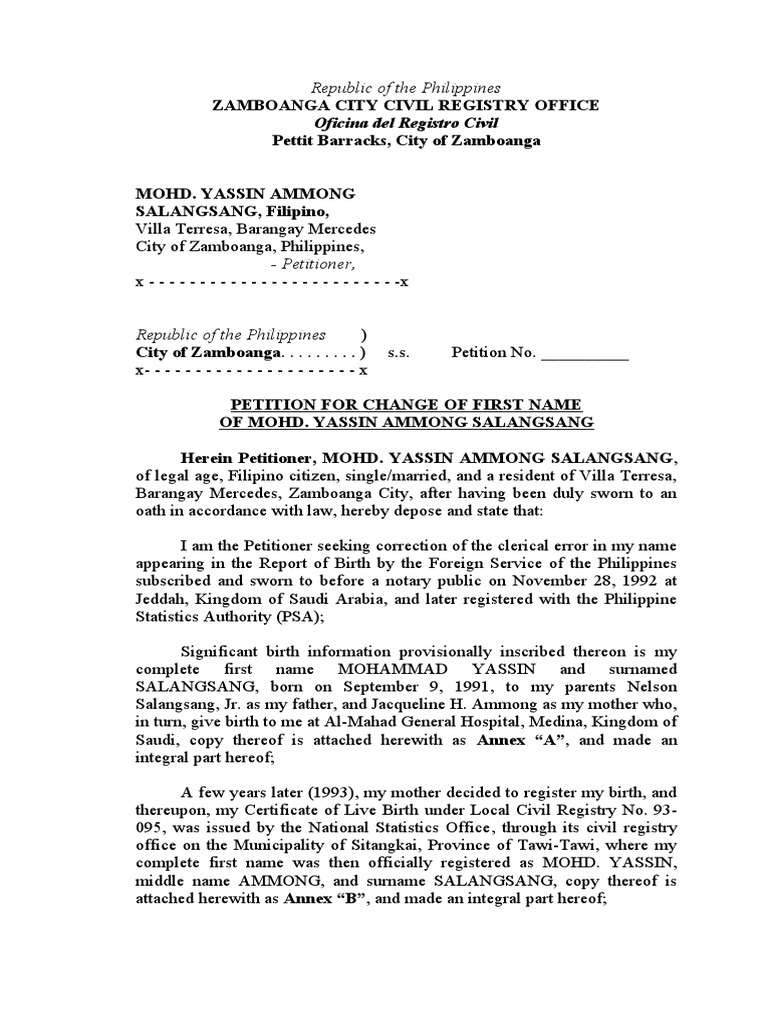 Petition For Change of First Name Under RA 9048 | PDF | Government Information | Governance
