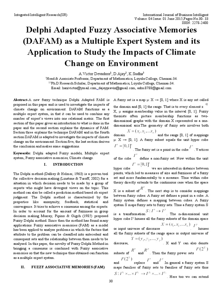 Delphi Adapted Fuzzy Associative Memories (DAFAM) As A Multiple Expert ... Delphi Adapted Fuzzy Associative Memories (DAFAM) As A Multiple Expert ...