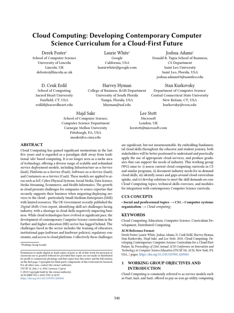 Cloud Computing-Developing Contemporary Computer Science Curriculum For ...