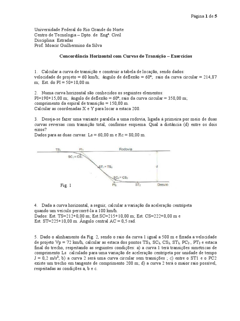 Lista 2 - Conc. Horizontal - Curvas de Transio | PDF | Curva | Taxas ...