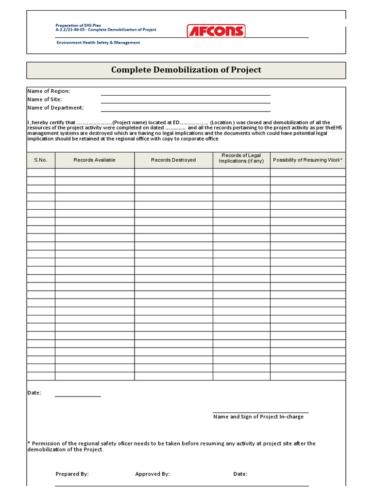 A-2.2!21!46-05 - Complete Demobilization of Project | PDF