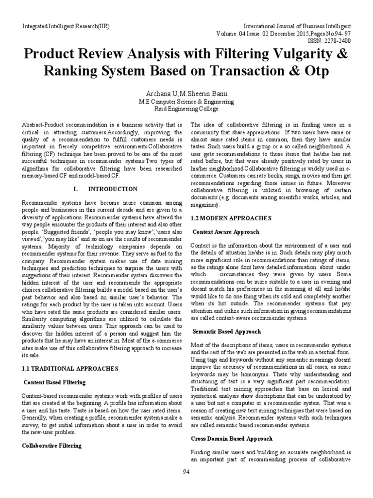 Product Review Analysis With Filtering Vulgarity And Ranking System Based On Transaction And Otp