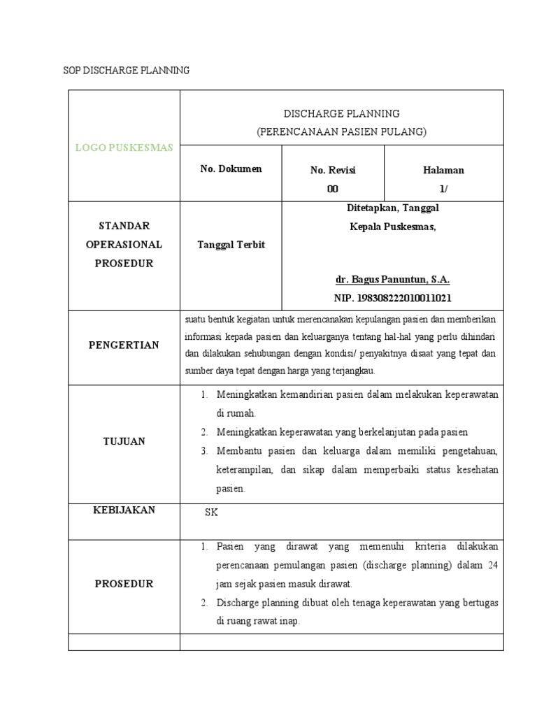 Sop Discharge Planning | PDF