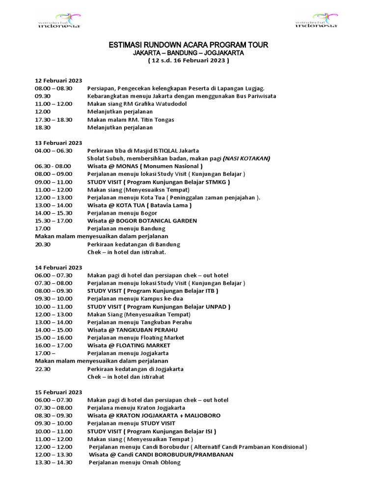 Rundown Tour SMA Negeri 1 Rogojampi | PDF | Ilmu Sosial