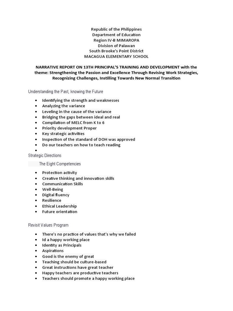 Narrative Report On Pespa | PDF | Teachers | Motivation