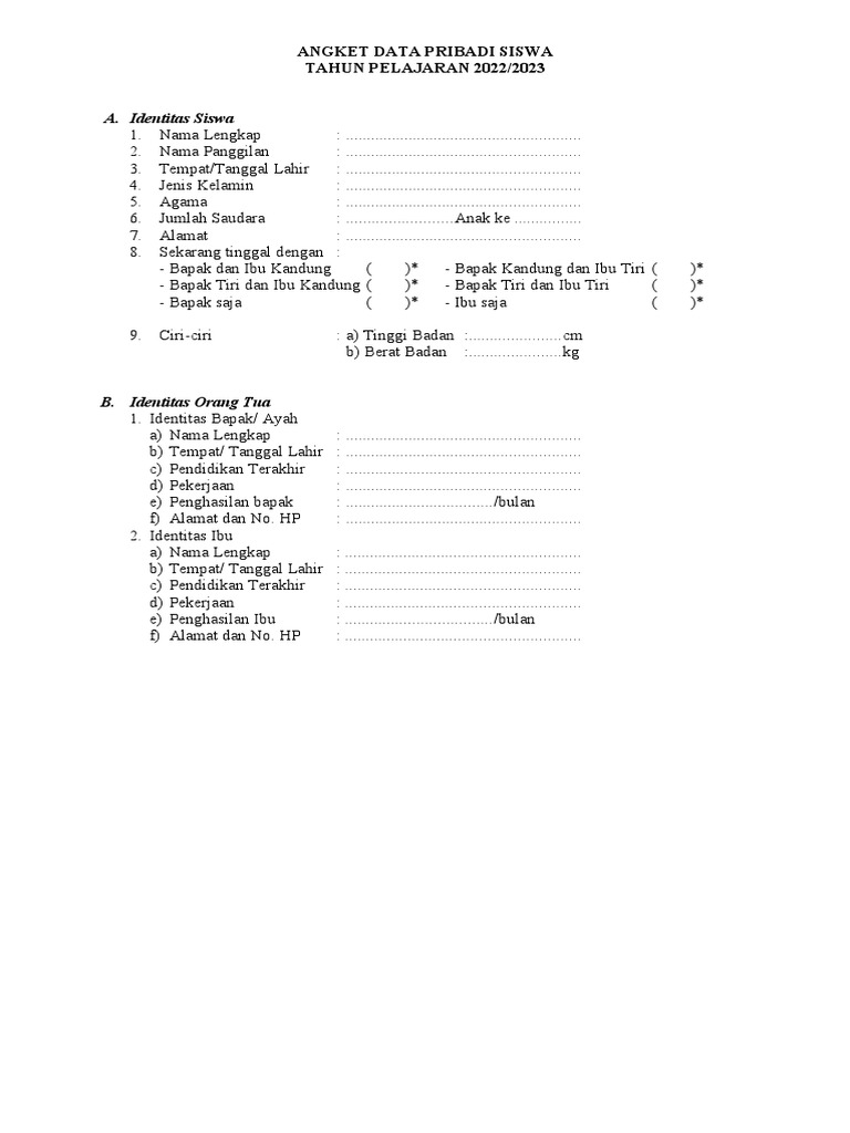 Angket Data Siswa | PDF