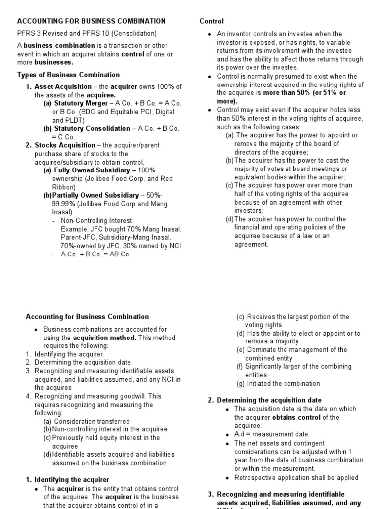 Accounting For Business Combination Notes | PDF | Goodwill (Accounting ...