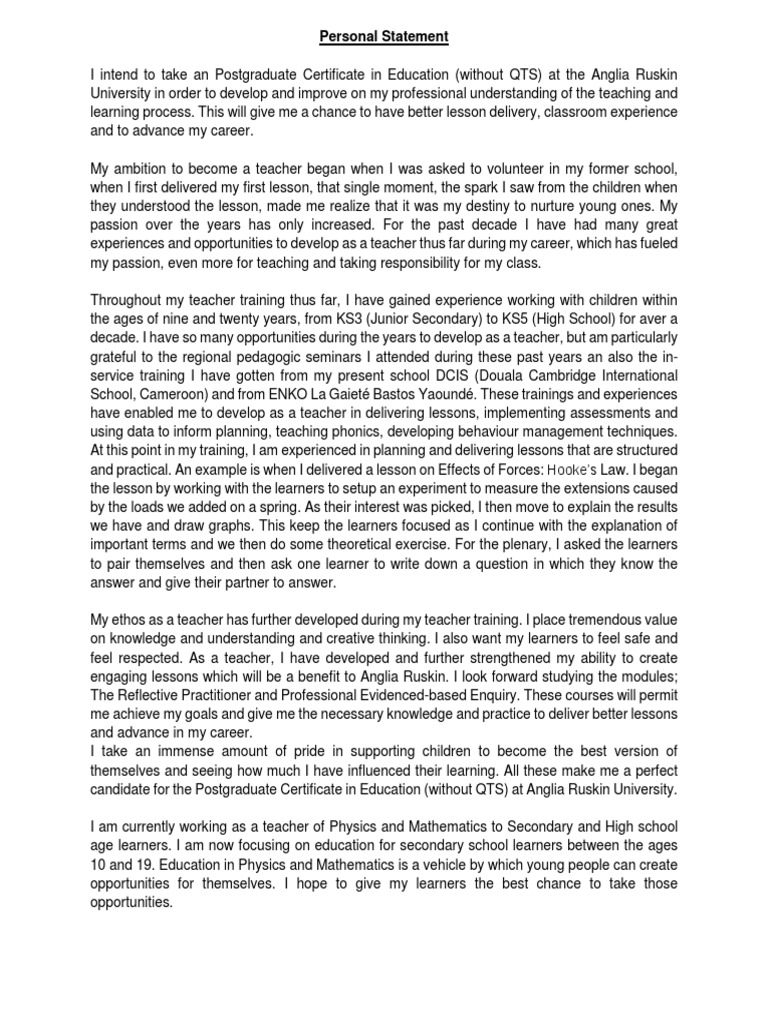 Personal Statement Anglia Ruskin University | Download Free PDF ...