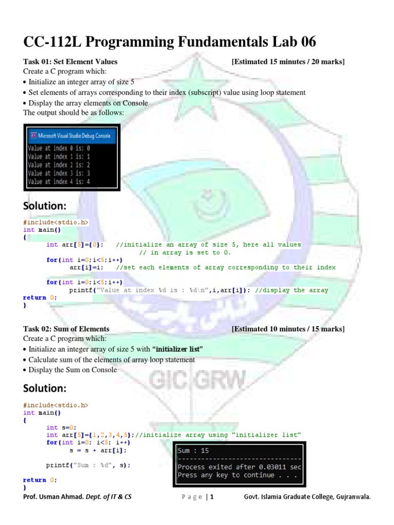 Solution CC-112L PF Lab06Task List | PDF | Computing | Software Development