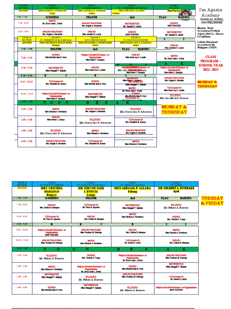Class Program 2022 2023 | PDF | Catholic Church | Philippines