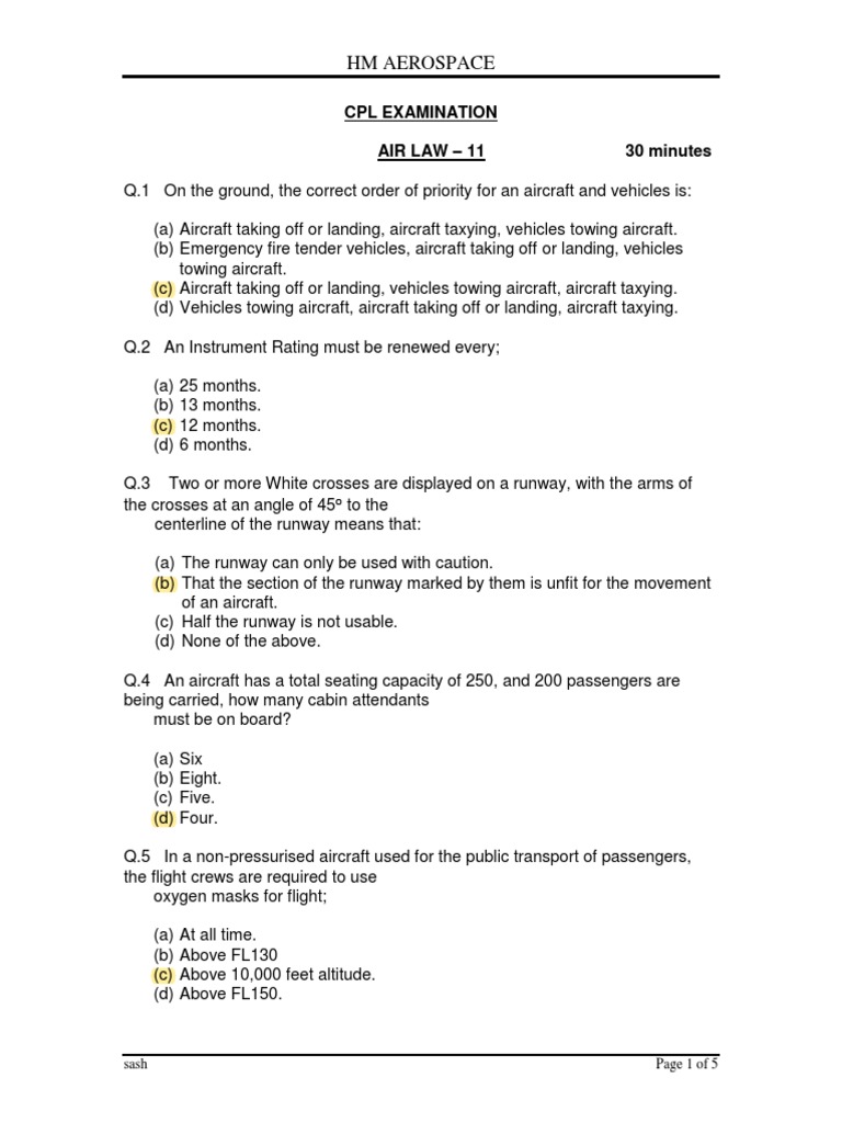 CPL Air Law Exam Questions | PDF | Instrument Flight Rules | Visual ...