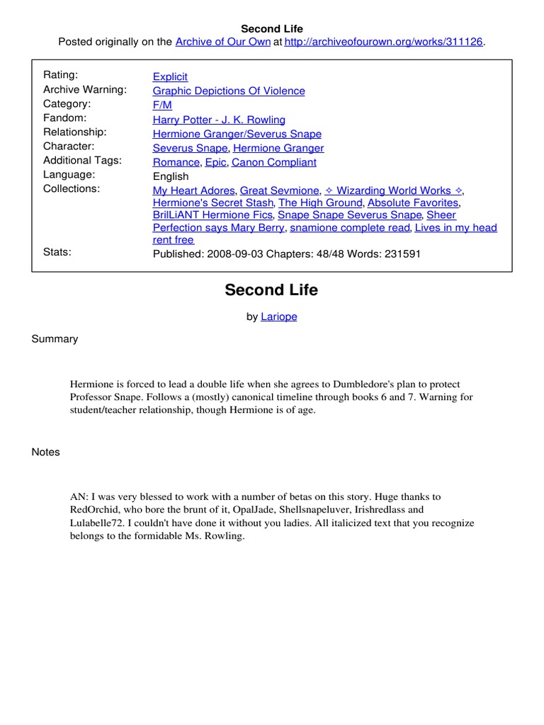 Second Life Pdf Harry Potter