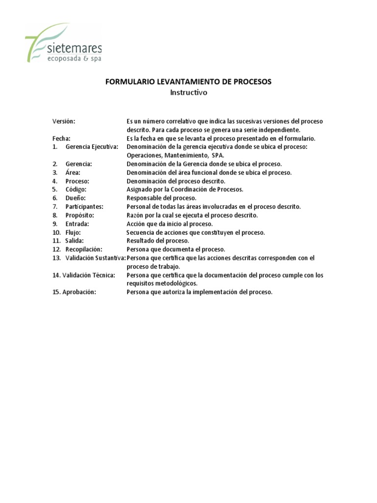 Formulario de Levantamiento de Procesos - Instructivo | PDF