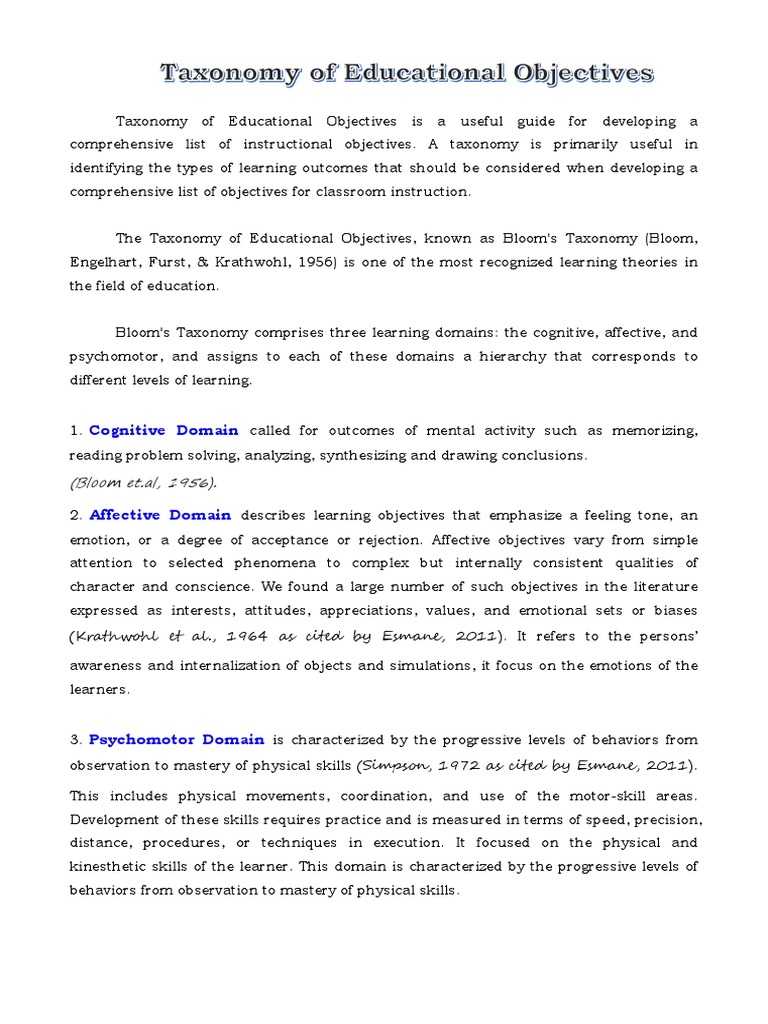 Taxonomy of Educational Objectives | PDF | Knowledge | Learning