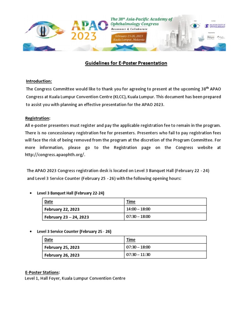 38th APAO Congress E Poster Presentation Guidelines | PDF | Qr Code | Computing