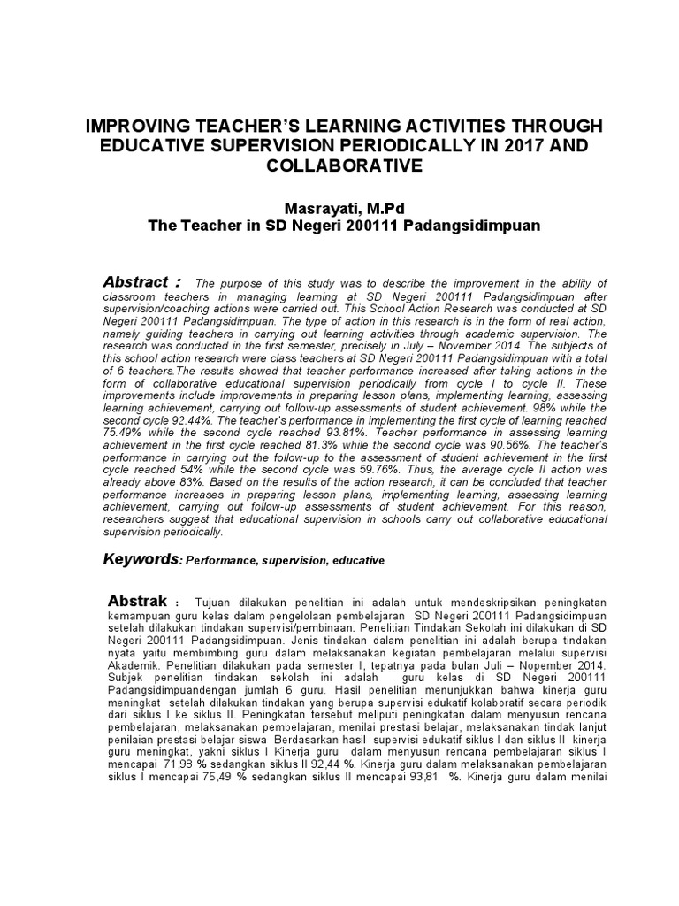 Increasing Teacher Performance in Learning in The Class Through Collaborative Educational ...